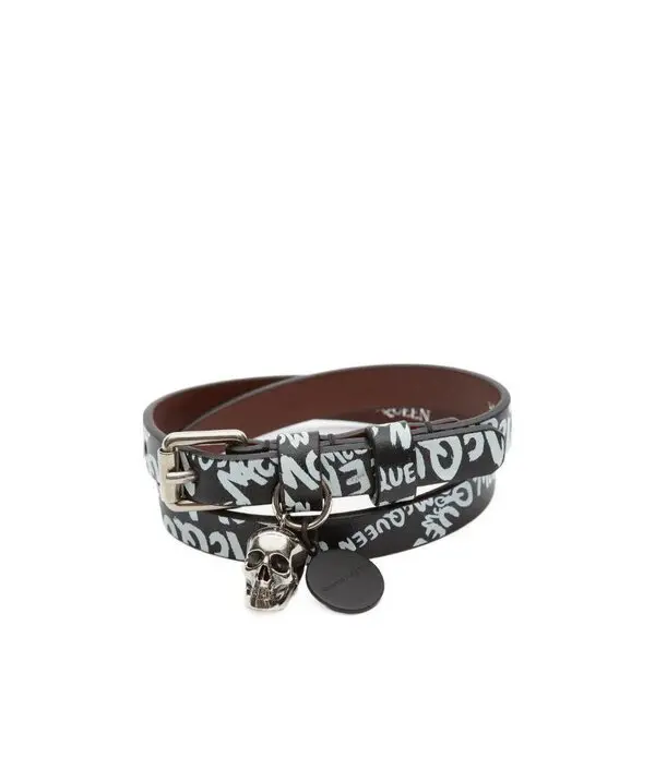 Alexander McQueen Graffiti Print Wraparound Bracelet - Black