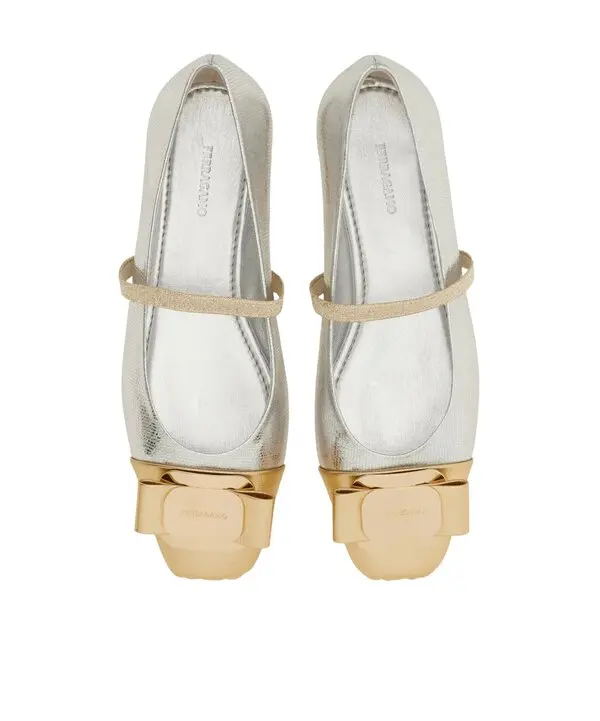FERRAGAMO Vara Bow Ballet Flats - Silver