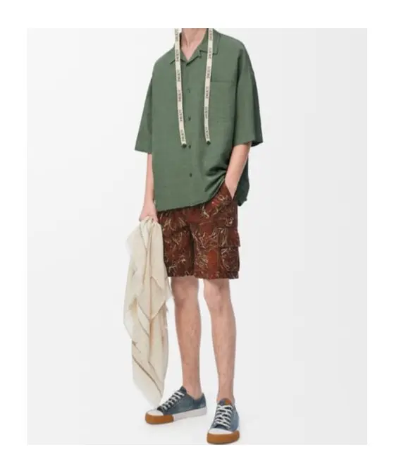 Loewe Short Sleeve Shirt In Viscose And Linen - Green