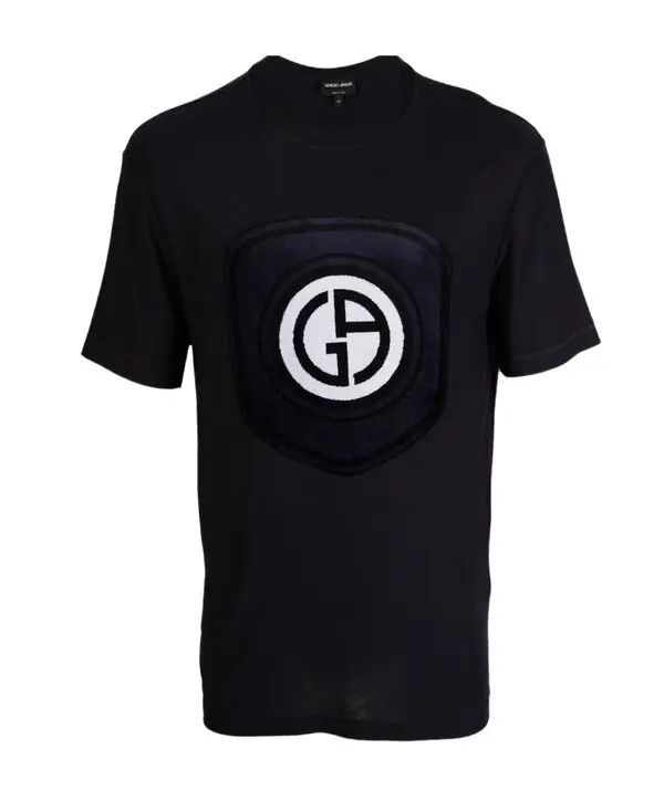 Giorgio Armani Textured-logo Short-sleeve T-shirt - Black