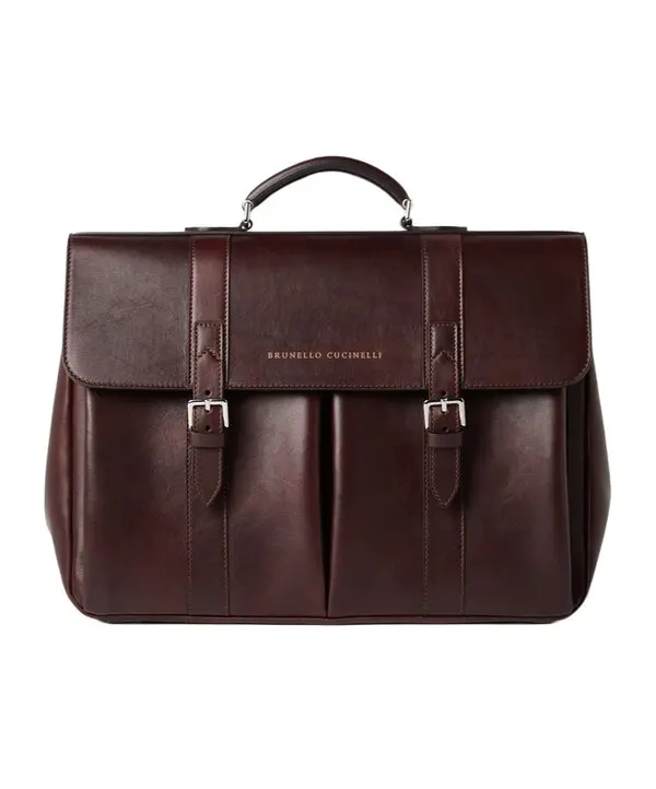 Brunello Cucinelli Double Buckle Leather Briefcase - Black