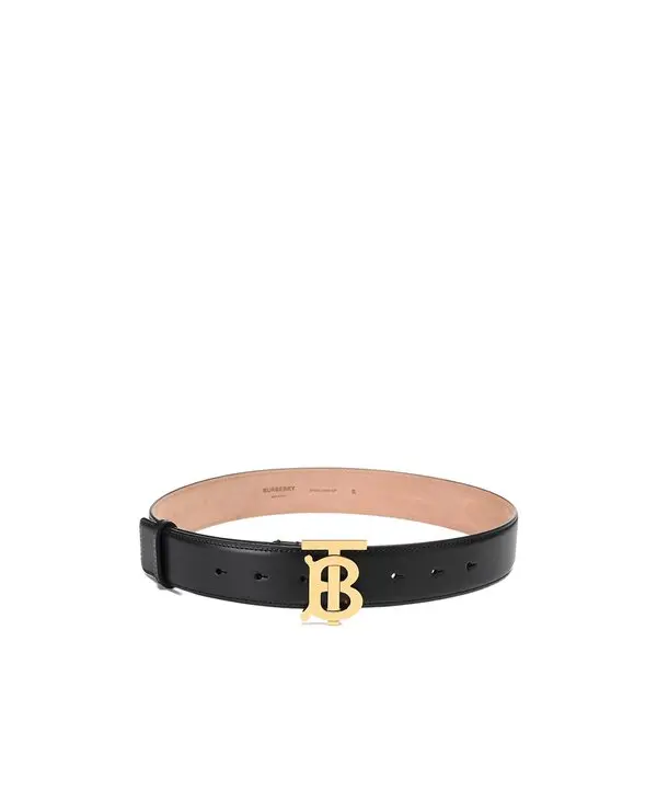 Burberry Tb Plaque Buckle Leather Belt - Black