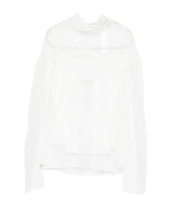 TWINSET High-neck Knitted Sheer Blouse - White