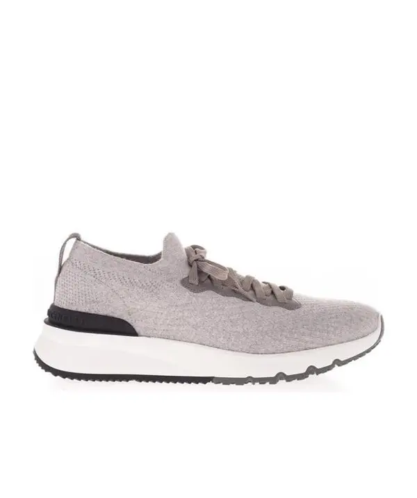 Brunello Cucinelli Knitted Lace-up Sneakers - Grey