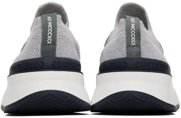Brunello Cucinelli Knitted Lace-up Sneakers - Grey