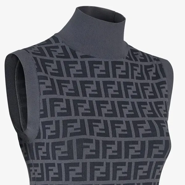 Fendi Ff Motif Sleeveless High Neck Maxi Dress
