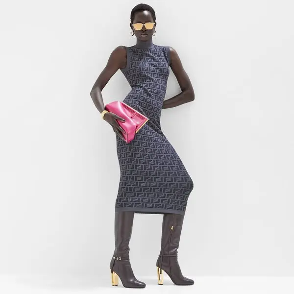 Fendi Ff Motif Sleeveless High Neck Maxi Dress