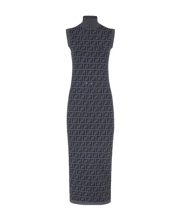 Fendi Ff Motif Sleeveless High Neck Maxi Dress - Blue