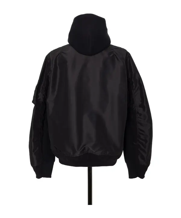 Sacai Hooded Zip-up Jacket With Patchwork Design - Black