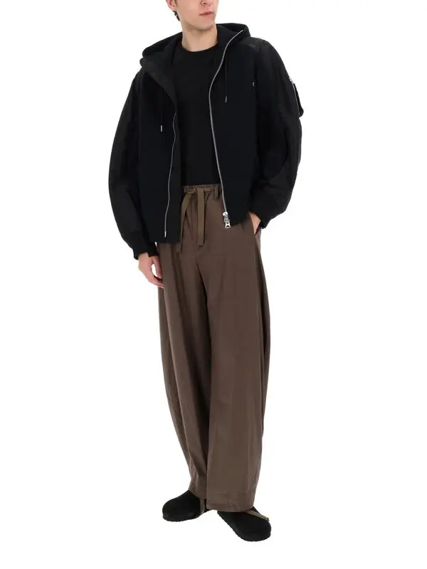 Sacai Hooded Zip-up Jacket With Patchwork Design - Black