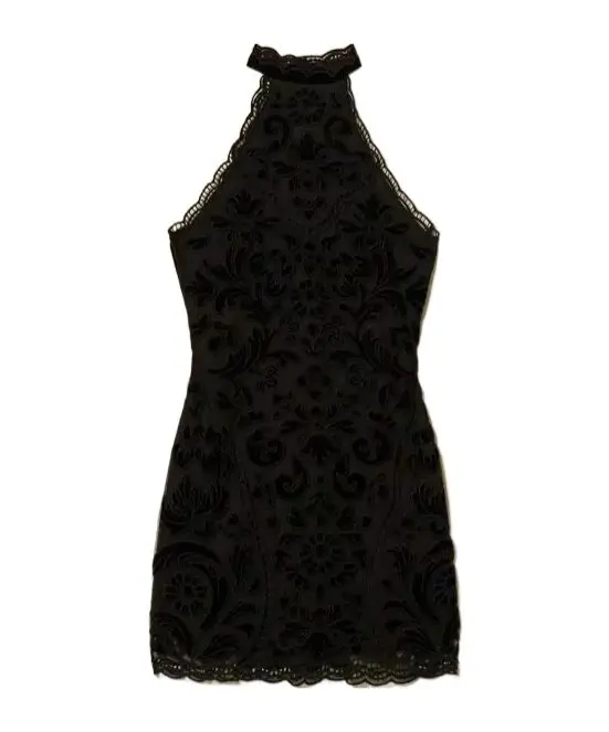 TWINSET Halterneck Embroidered Mini Dress - Black