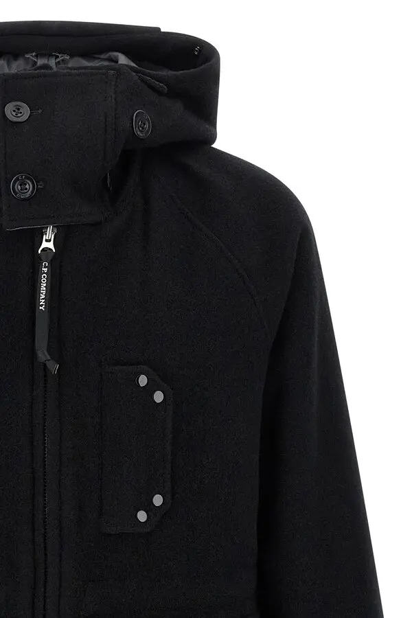C.P. COMPANY Hooded Wool Jacket - Black