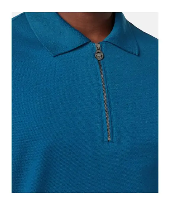 Versace Zip Detail Cotton Polo Shirt