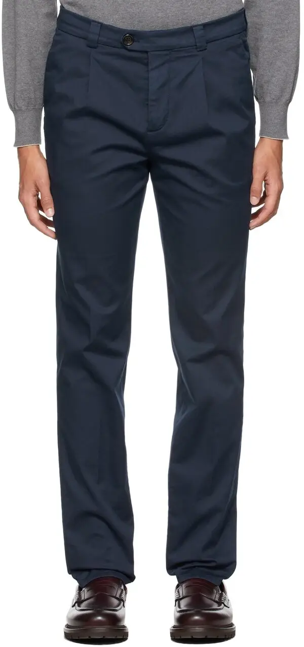 Brunello Cucinelli Pleated Straight-leg Trousers - Navy Blue