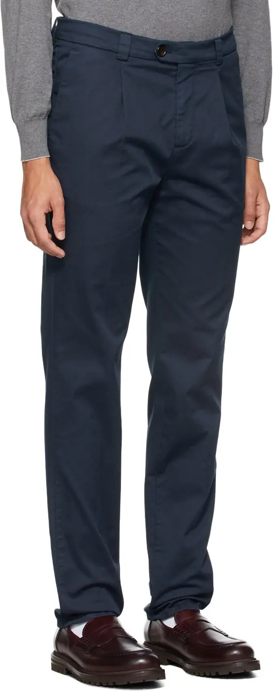 Brunello Cucinelli Pleated Straight-leg Trousers - Navy Blue
