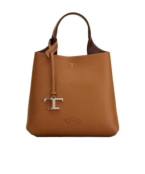 TOD'S T Logo Plaque Tote Bag - Brown