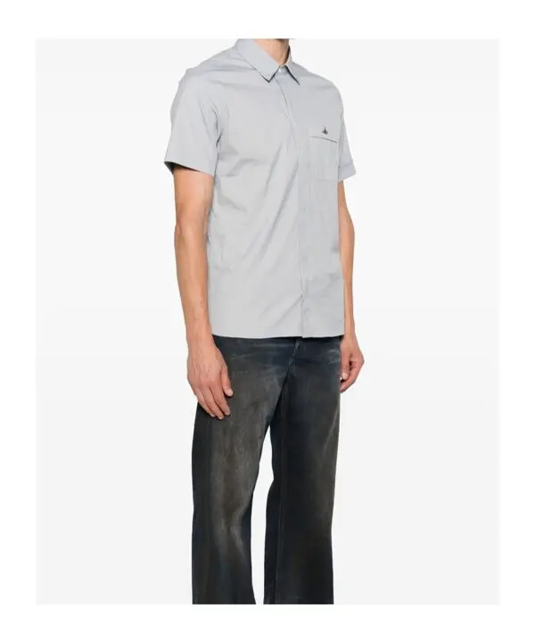 VIVIENNE WESTWOOD Orb-embroidered Short-sleeve Shirt - Gray