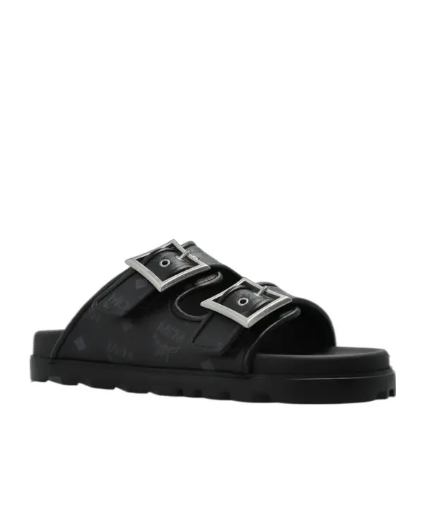 Mcm Buckle-detail Flat Sandals - Black