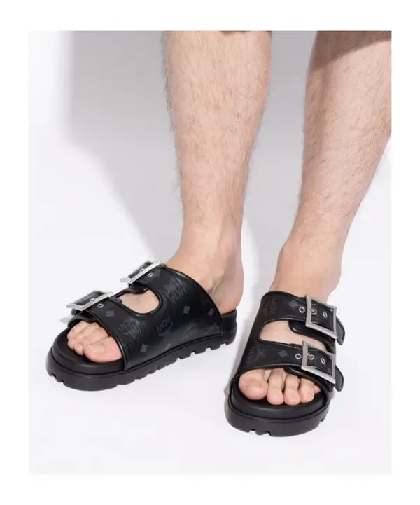 Mcm Buckle-detail Flat Sandals - Black