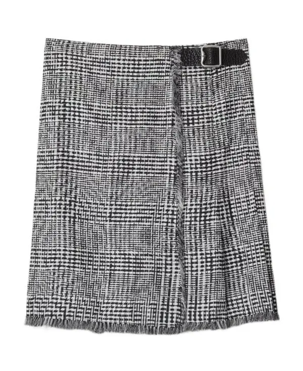 Burberry Plaid-check Pleated Fringed Mini Skirt - Gray