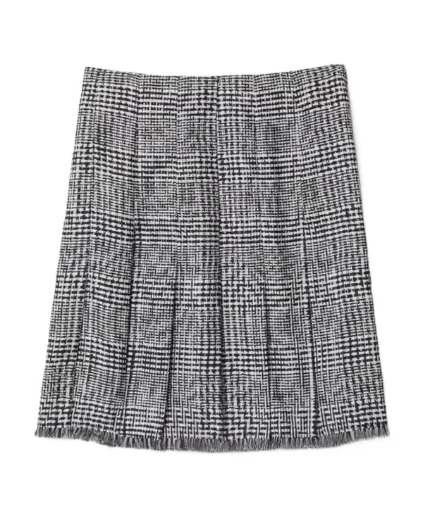 Burberry Plaid-check Pleated Fringed Mini Skirt