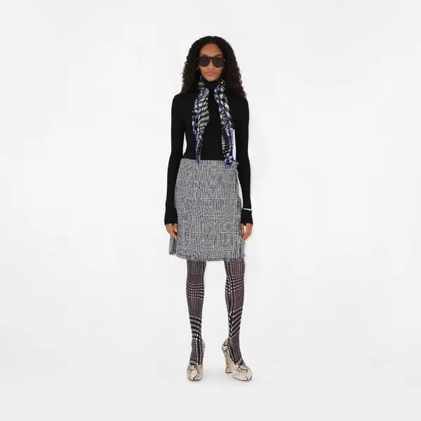 Burberry Plaid-check Pleated Fringed Mini Skirt