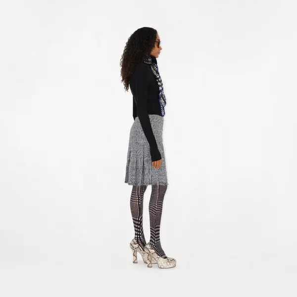 Burberry Plaid-check Pleated Fringed Mini Skirt