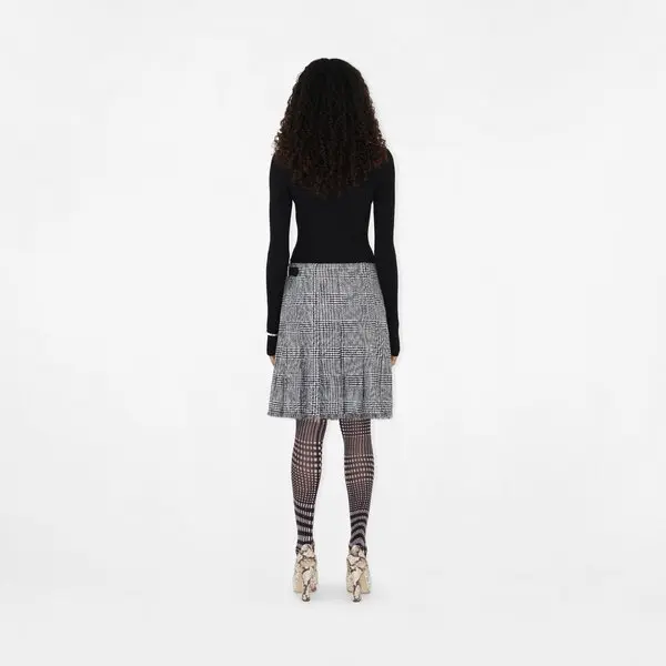 Burberry Plaid-check Pleated Fringed Mini Skirt