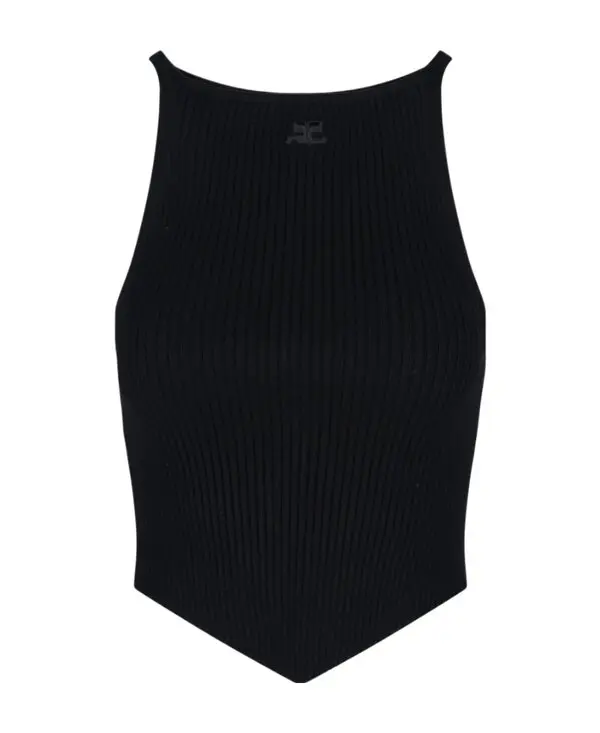 COURREGES Rib-knit Pointy Tank Top - Black