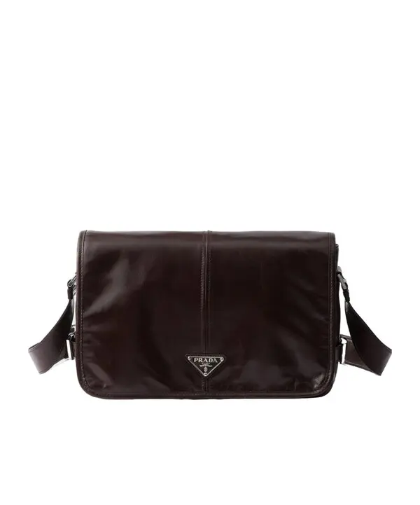 Prada Triangle Logo Crossbody Bag - Dark Brown