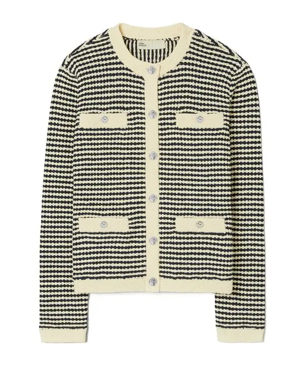 Tory Burch Kendra Knitted Cardigan With Contrasting Trim - Nude