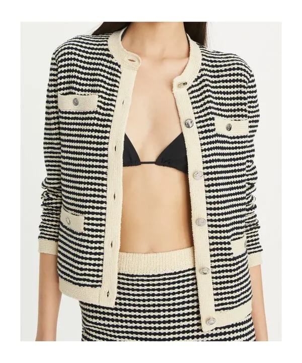 Tory Burch Kendra Knitted Cardigan With Contrasting Trim - Nude