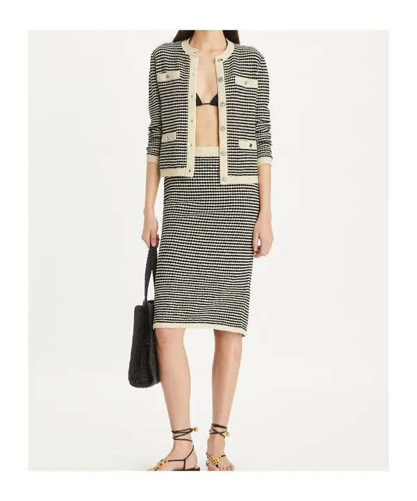 Tory Burch Kendra Knitted Cardigan With Contrasting Trim - Nude
