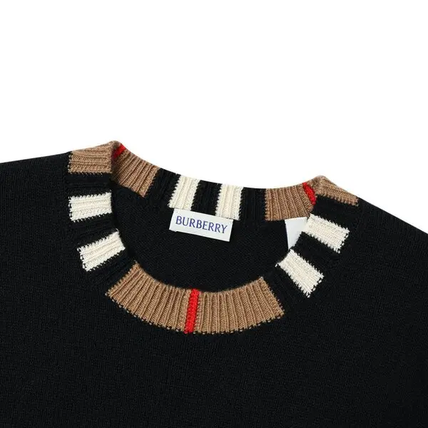 Burberry Icon Stripe Trim Wool Cashmere Sweater - Black