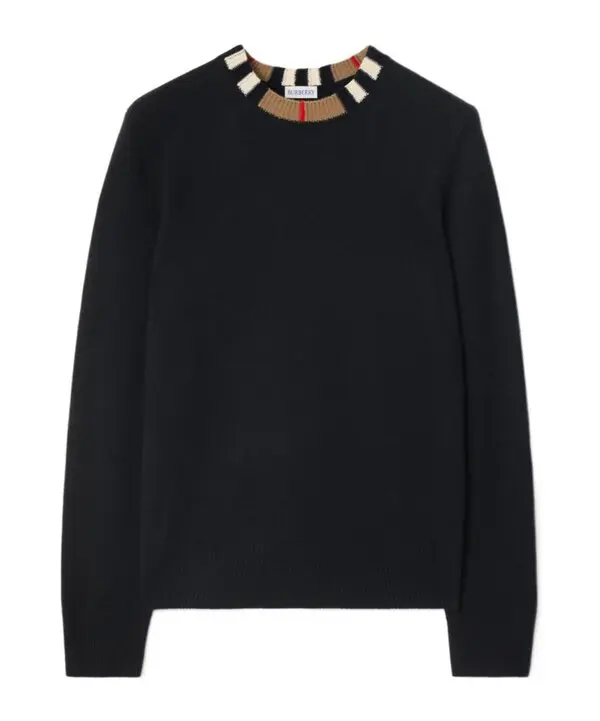 Burberry Icon Stripe Trim Wool Cashmere Sweater - Black