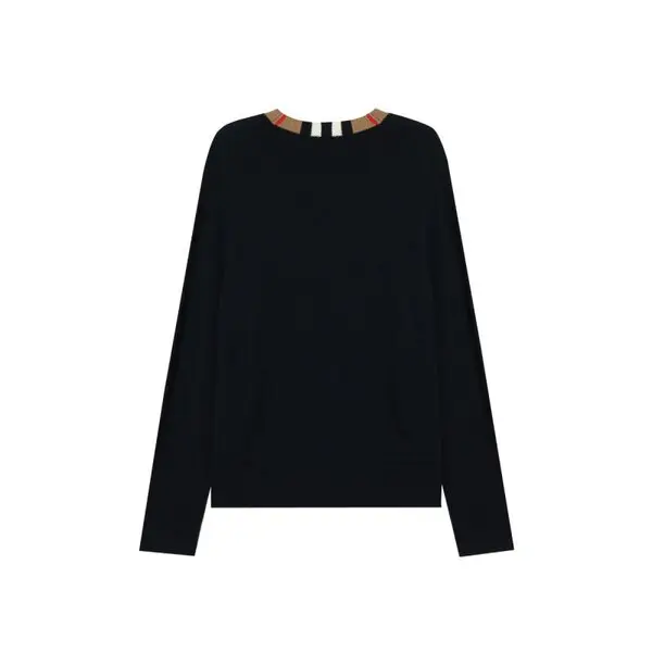 Burberry Icon Stripe Trim Wool Cashmere Sweater - Black