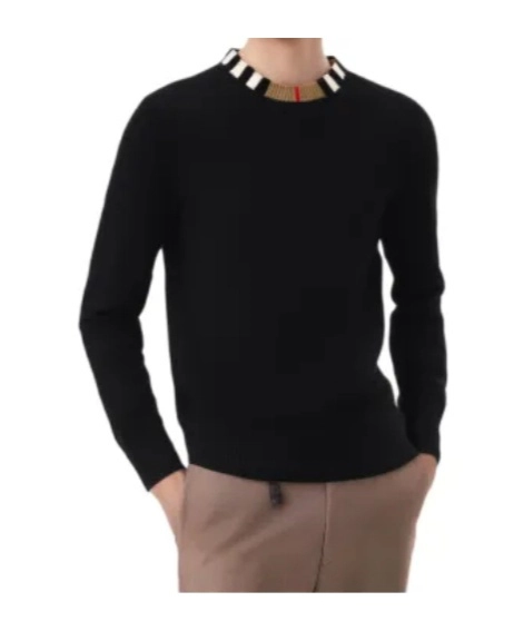 Burberry Icon Stripe Trim Wool Cashmere Sweater - Black