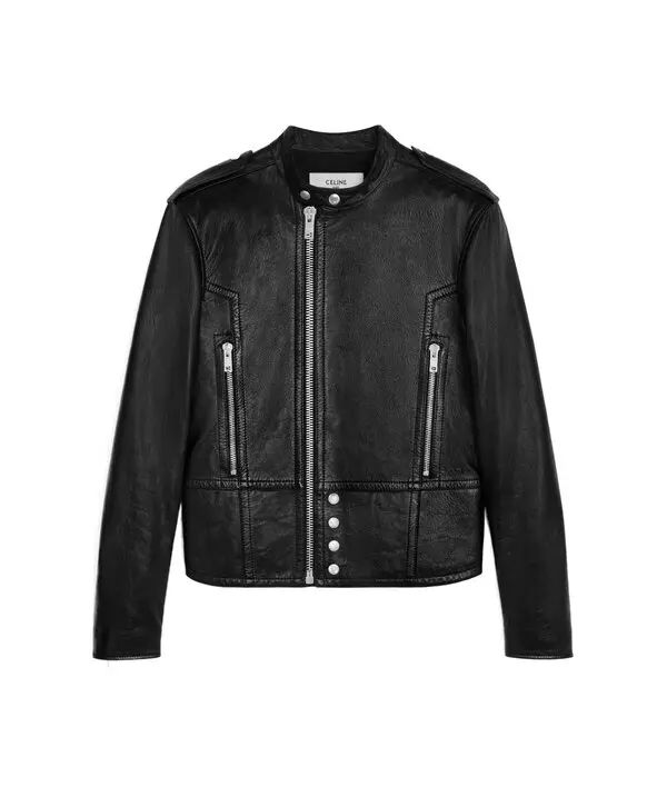 Celine Racer Blouson Jacket In Soft Lambskin - Black