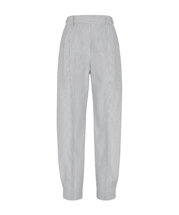 Brunello Cucinelli Sartorial Baggy Trousers With Stripe Pattern - Blue