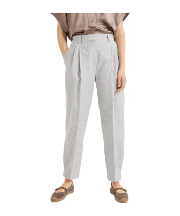 Brunello Cucinelli Sartorial Baggy Trousers With Stripe Pattern - Blue