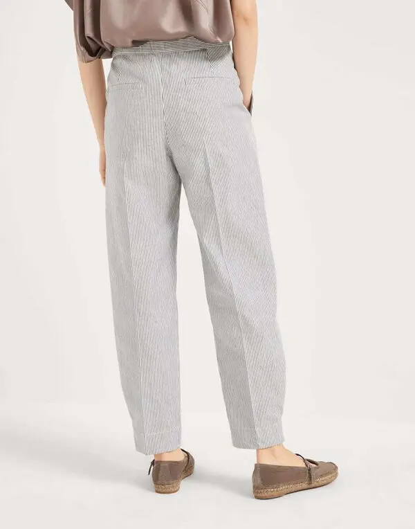 Brunello Cucinelli Sartorial Baggy Trousers With Stripe Pattern - Blue