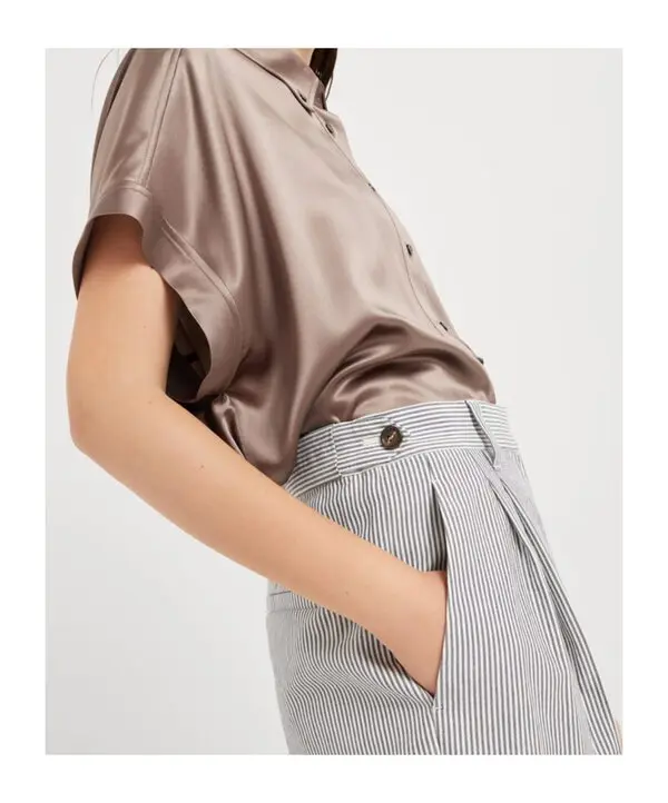 Brunello Cucinelli Sartorial Baggy Trousers With Stripe Pattern - Blue
