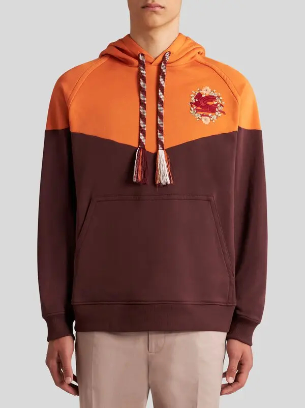 Etro Two-tone Drawstring Hoodie With Embroidered Pegaso - Red