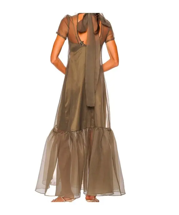 Staud Calluna Sheer Organza Maxi Dress With Bow Detail - Thyme