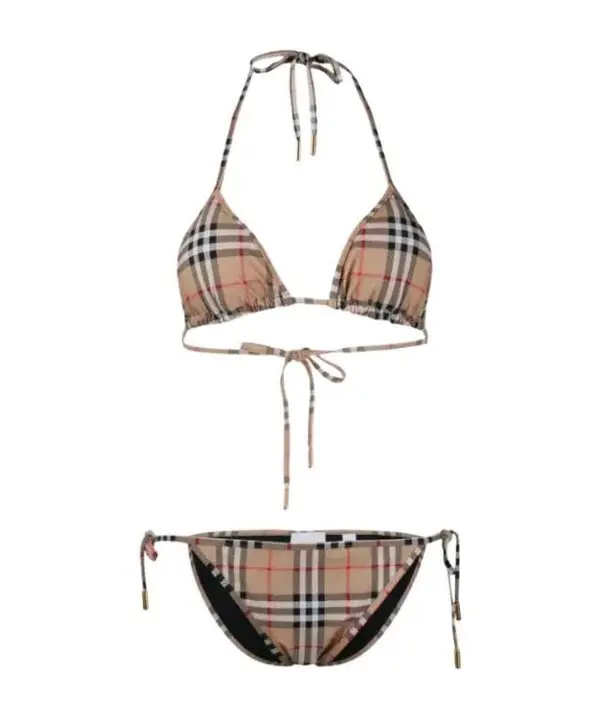 Burberry Checked Triangle Bikini Set - Nude