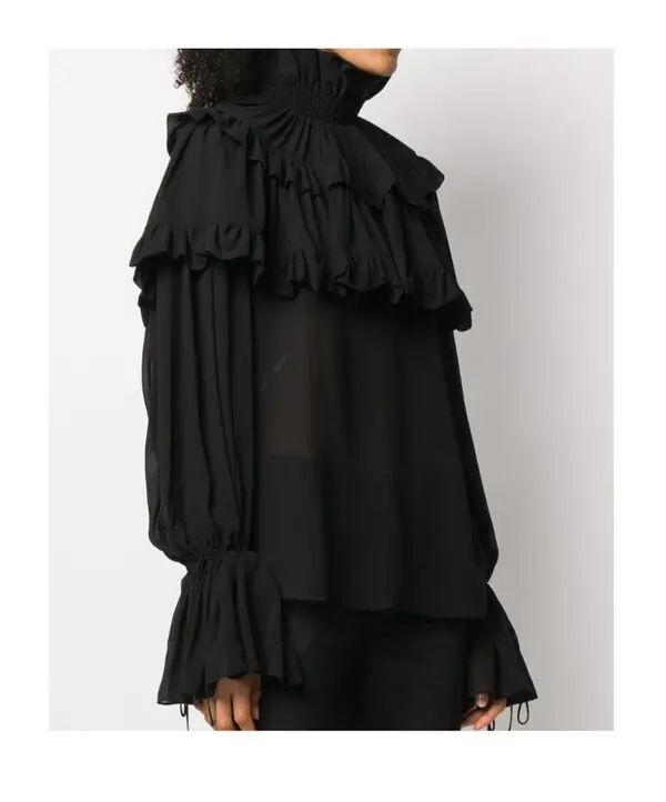 Saint Laurent Tiered Ruffle Blouse With High Neck