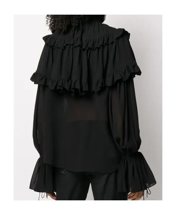 Saint Laurent Tiered Ruffle Blouse With High Neck
