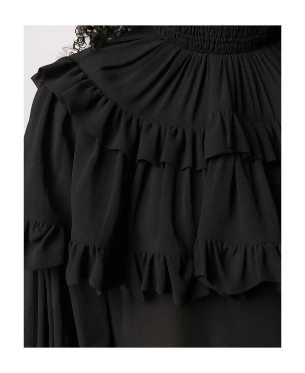 Saint Laurent Tiered Ruffle Blouse With High Neck