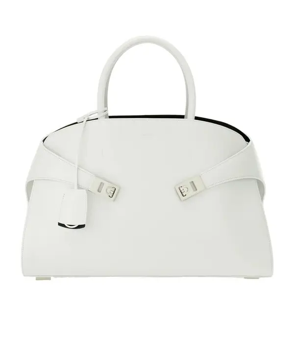 FERRAGAMO Hug Bicolor Handbag - Optical White/black