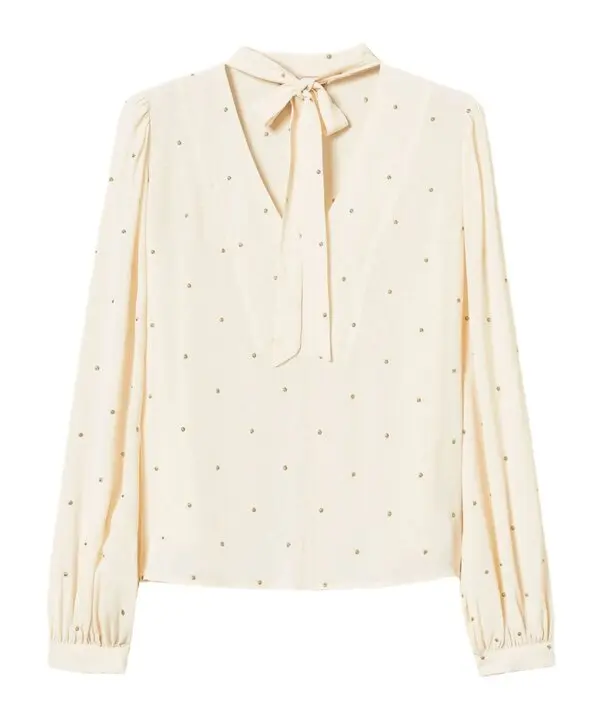 TWINSET Lurex Embroidered Blouse With V-neck And Lace-up Detail - White